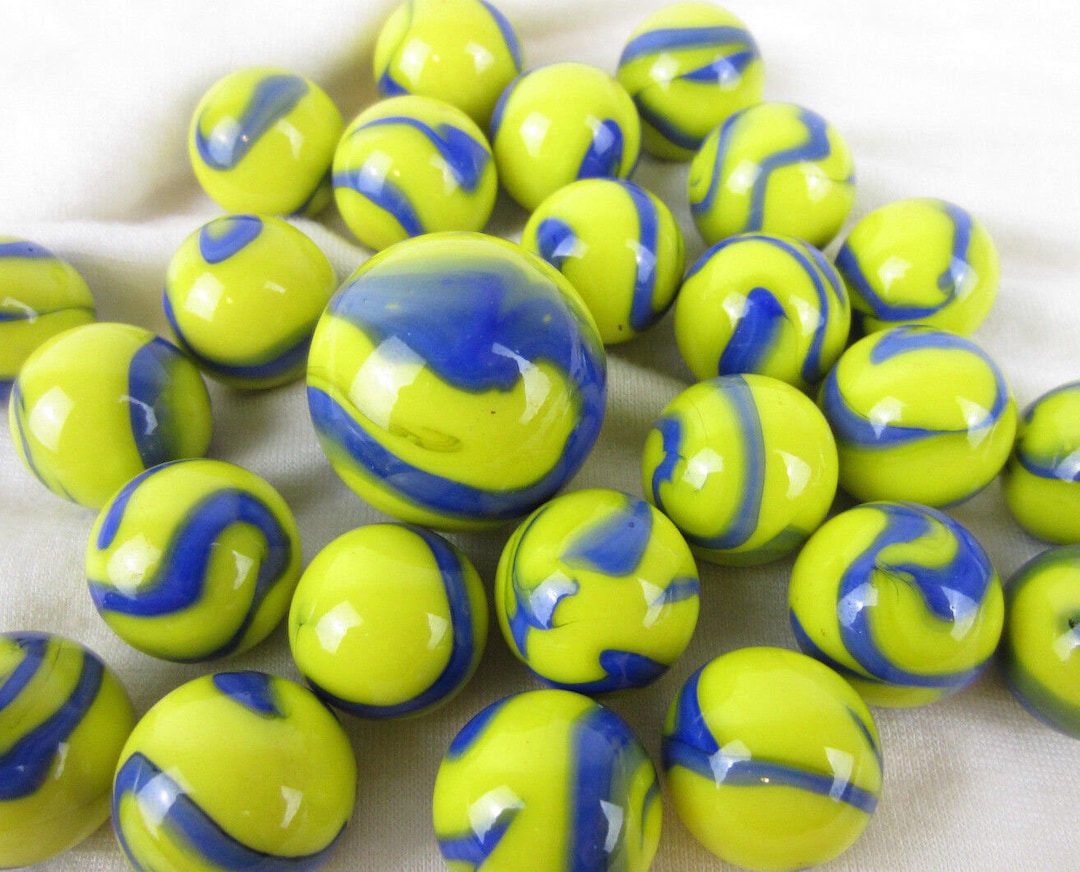 25 Marbles BLUE TANG Blue Stripes Yellow Glass Game Pack Shooter - Etsy