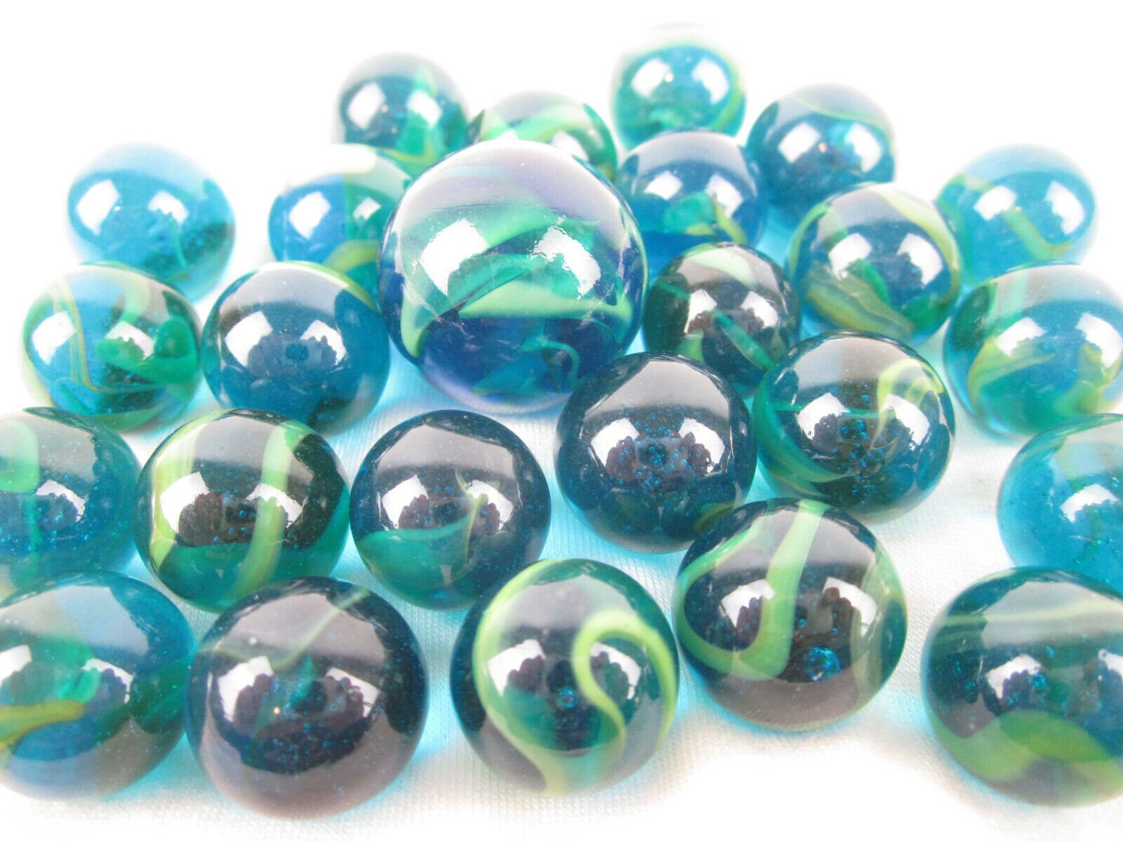 25 Glass Marbles SEA TURTLE Sea Blue/green Translucent Game Pack ...
