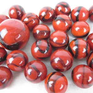 25 Glass Marbles LADYBUG Black Blood Red Game Pack Vtg Style Shooter ...