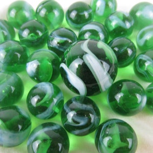 25 Marbles ENCHANTED FOREST Green Glass White Swirl Game Pack Vtg Style ...