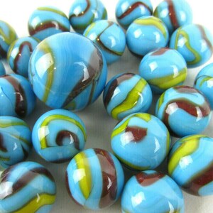 25 Glass Marbles SERPENT Blue/red/yellow Shooter Vtg Style Swirl - Etsy