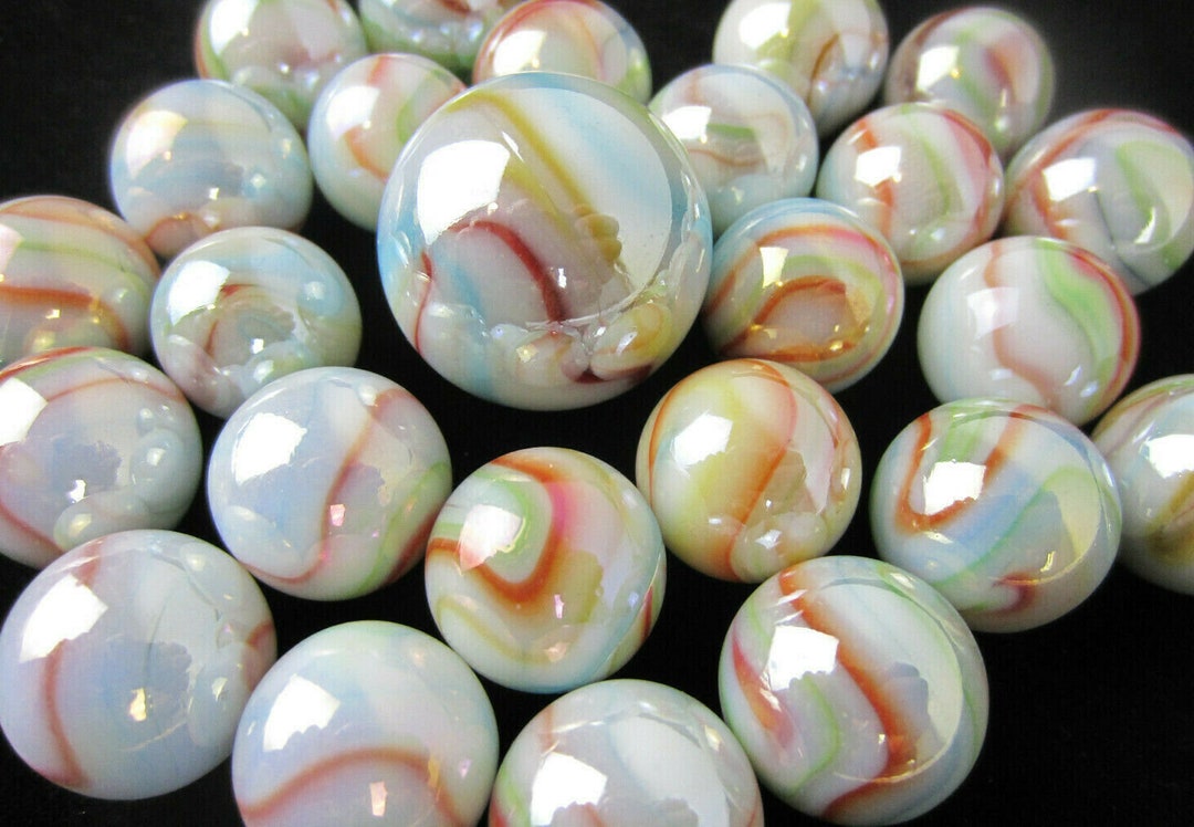 25 Glass Marbles UNICORN Pink/white/orange/blue Game Vtg Style Swirl Shooter - Etsy