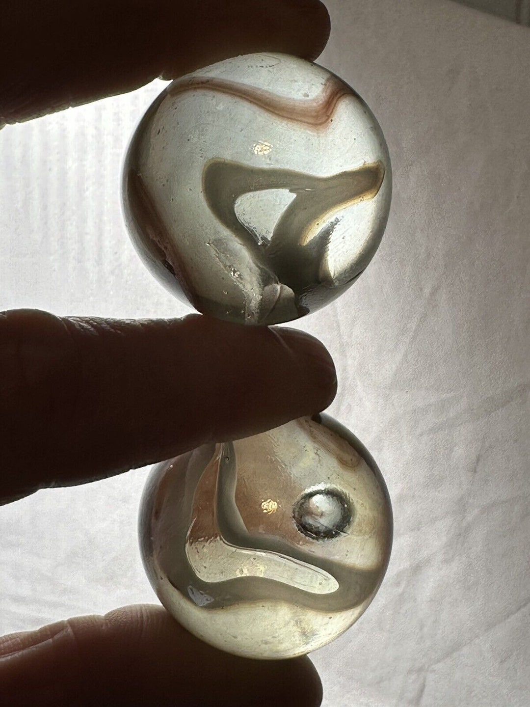 2 Boulders 35mm POLAR BEAR Marbles Swirl White/brown Glass LARGE - Etsy