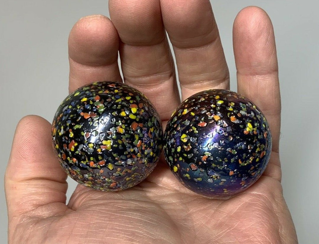 2 Mammoth 42mm GLITTERBOMB Marbles Glass Ball Metallic Iridescent ...