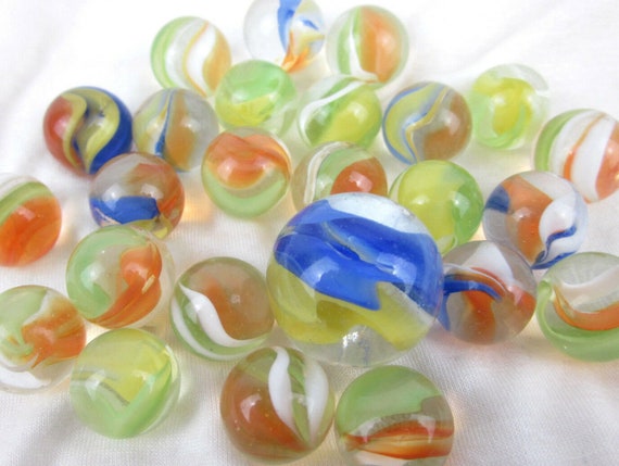 25 Glass Marbles CAT'S EYE Orange/blue Cats Eyes Game Pack - Etsy