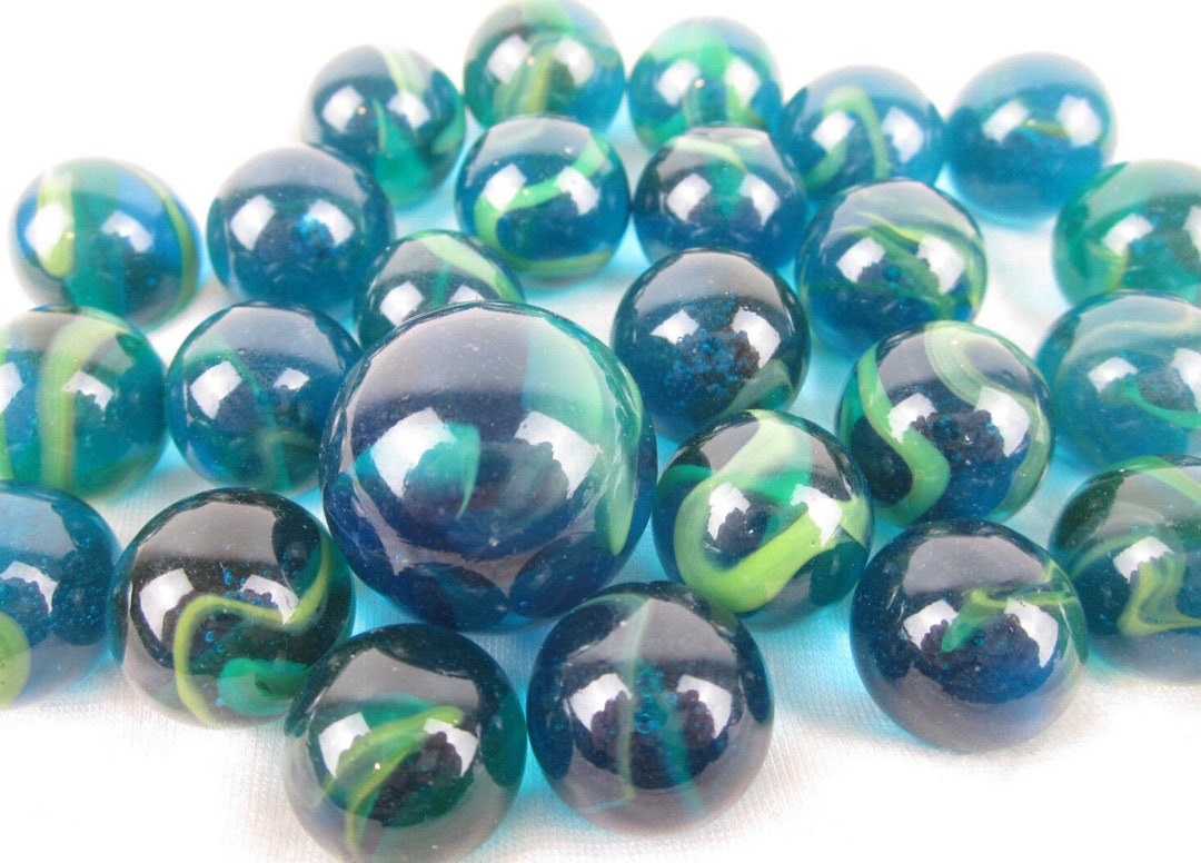 25 Glass Marbles SEA TURTLE Sea Blue/green Translucent Game Pack ...