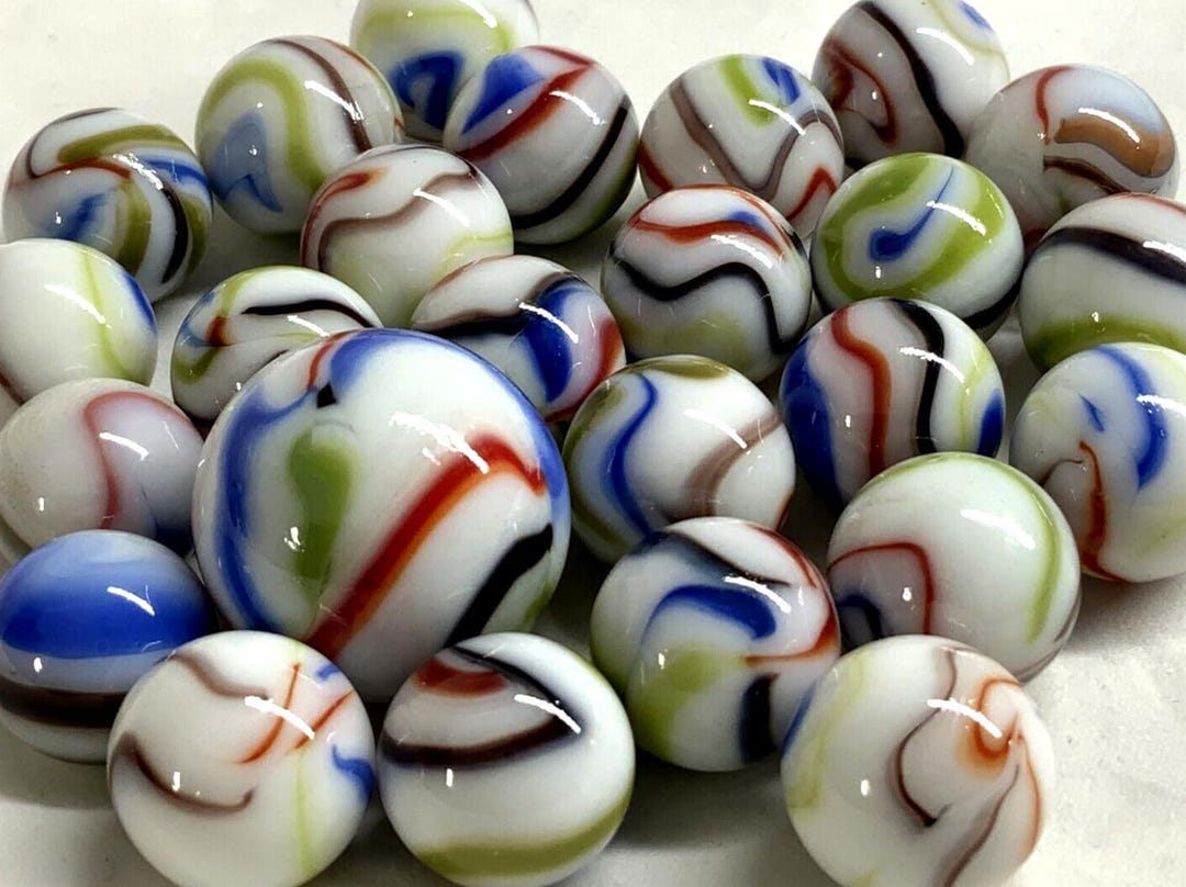 25 Glass Marbles TREE FROG White Red Blue Green Brown Game Pack Shooter ...