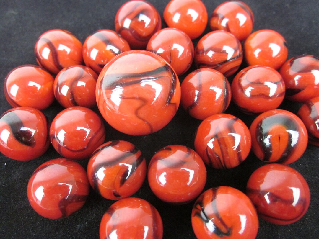 25 Glass Marbles LADYBUG Black Blood Red Game Pack Vtg Style Shooter ...