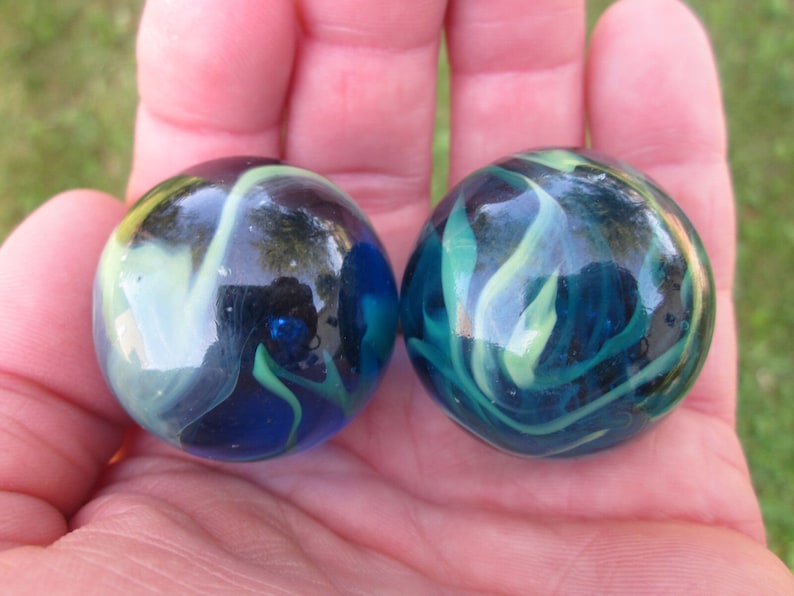 2 Boulders 35mm SEA TURTLE Marbles Glass Ball Clear Blue/greenhuge ...