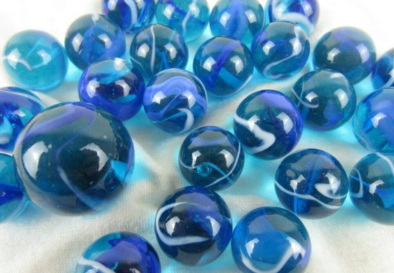 25 Glass Marbles BLUE JAY Game Pack Vtg Style Clear - Etsy