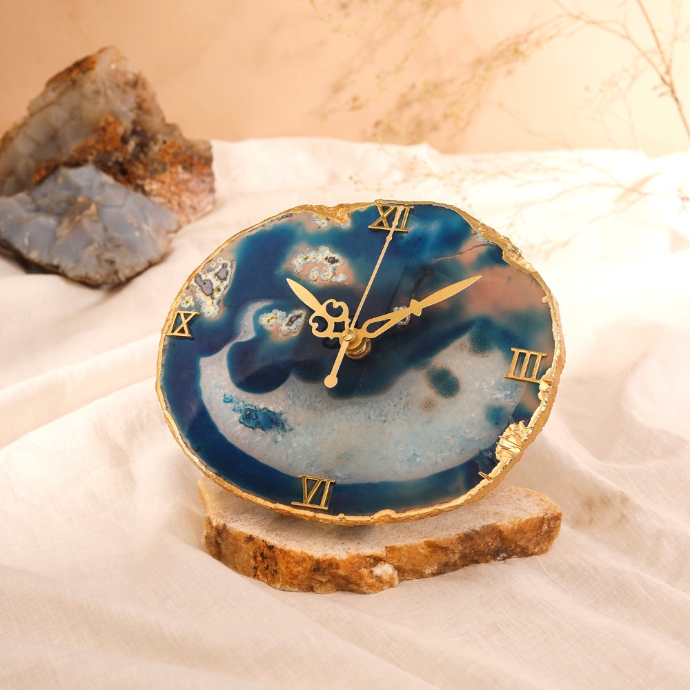 Desk Clock - Agate Stone | Natural Handmade Gemstone Clock| Office ...