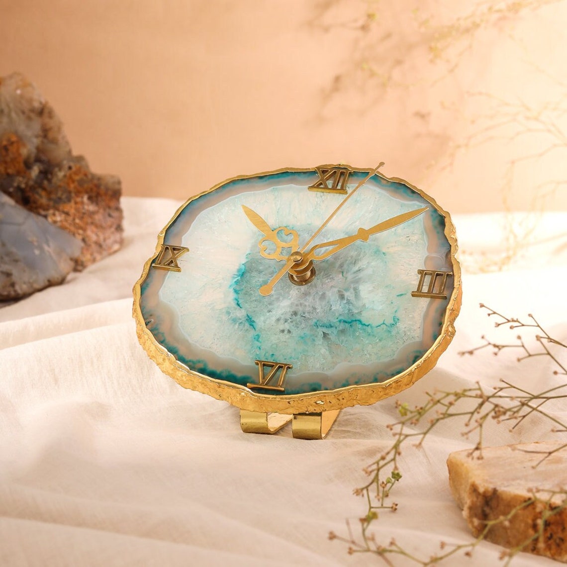 Desk Clock - Agate Stone | Natural Handmade Gemstone Clock| Office ...