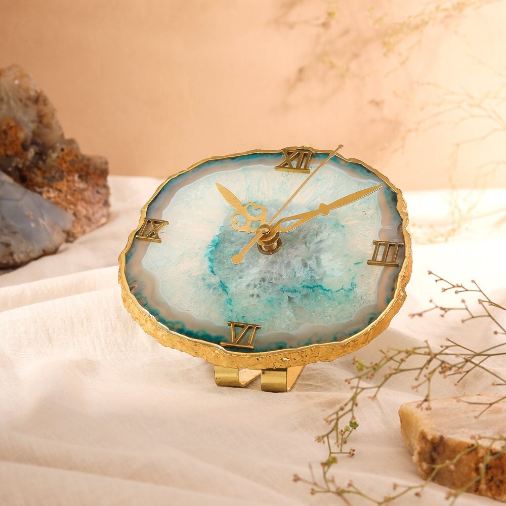 Desk Clock - Agate Stone | Natural Handmade Gemstone Clock| Office ...
