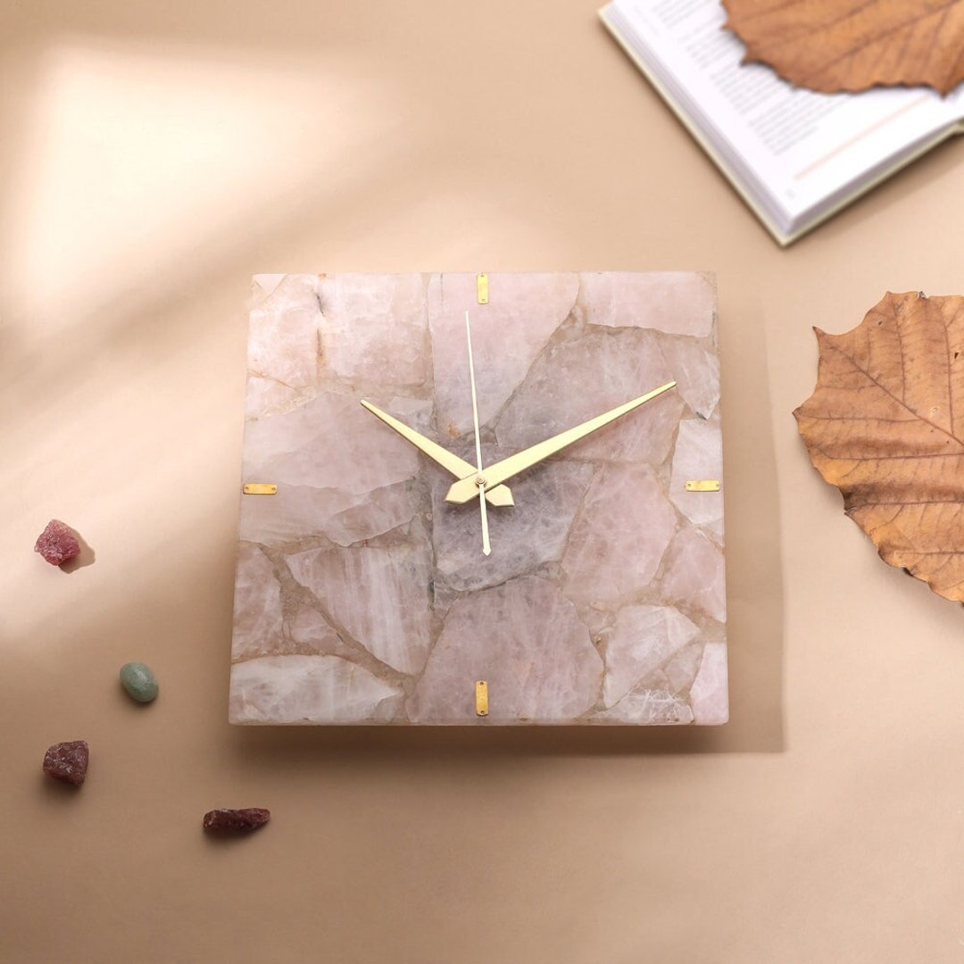 Rose Quartz - Square Wall Clock| Gemstone Clock| Luxury Gift ...