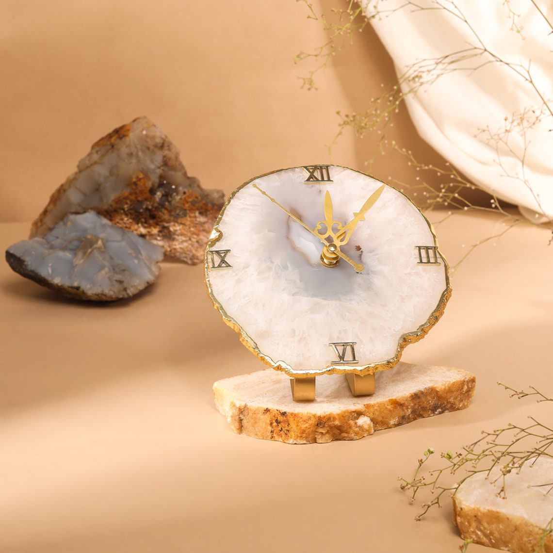 Desk Clock - Agate Stone | Natural Handmade Gemstone Clock| Office ...