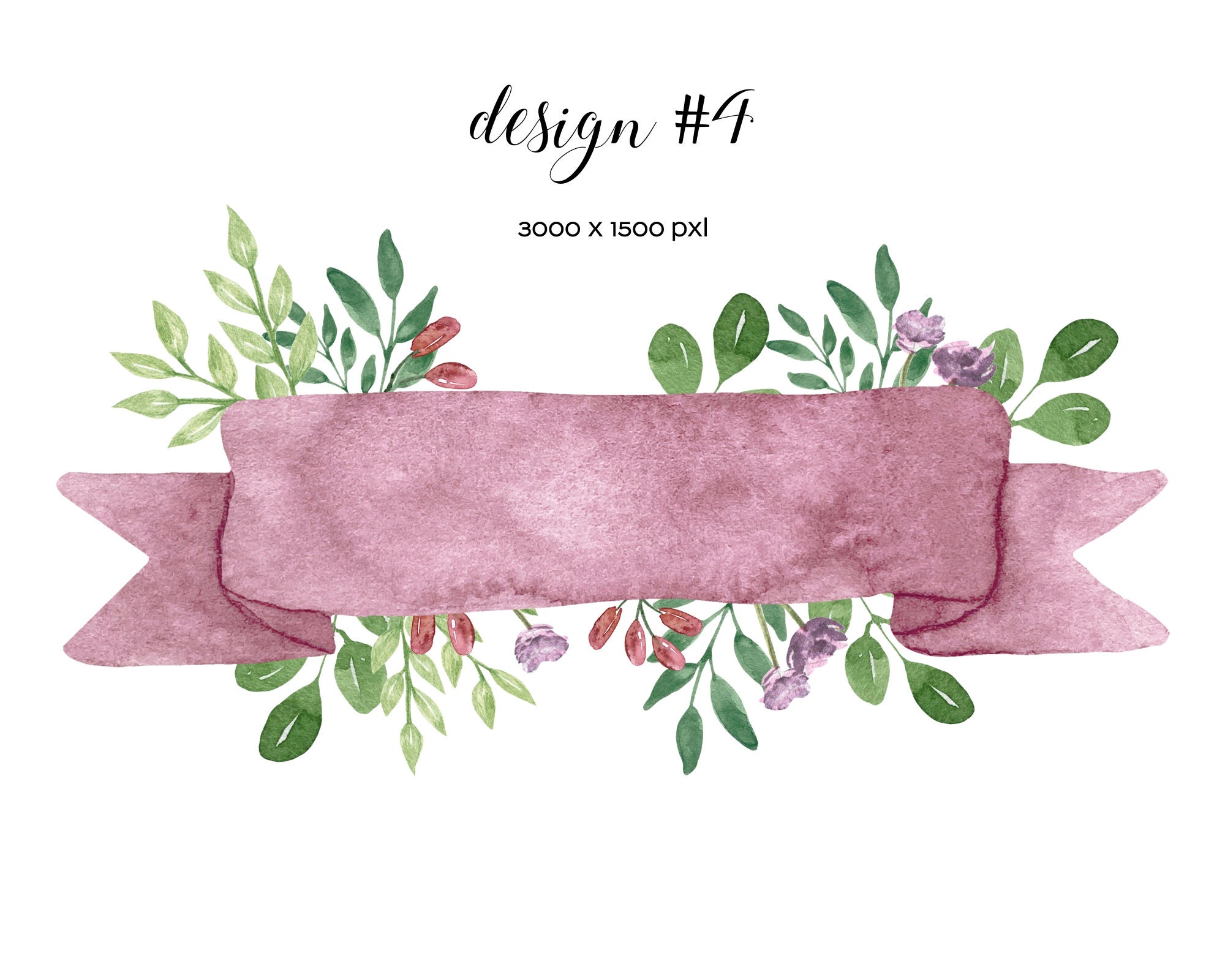 Watercolor Floral Ribbons Clipart. Banners With Flowers and Greenery ...