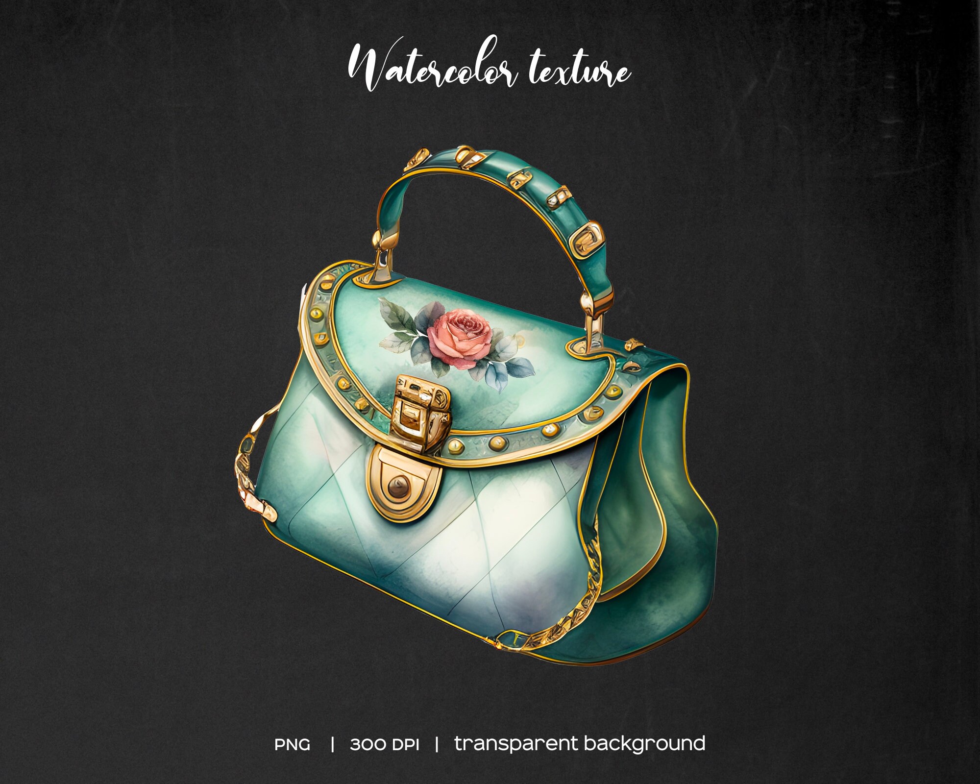 Watercolor Vintage Bag Clipart. Retro Lady Clipart. Handbag Clip Art ...