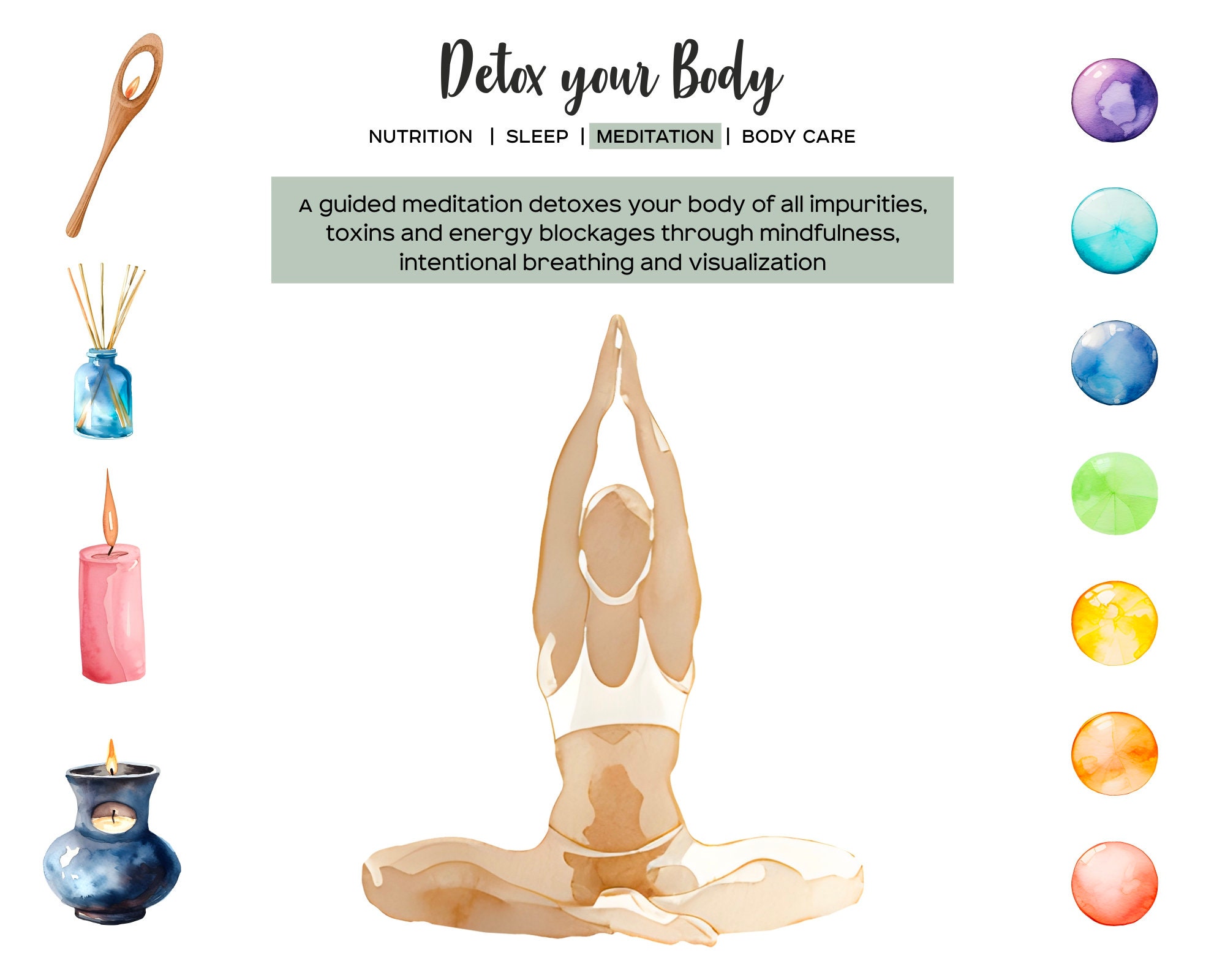 Watercolor Detox Clipart: Wellness, Nutrition, Meditation (68 PNG) - Etsy