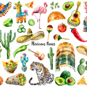 Watercolor Mexico Clipart: Fiesta Party Set (40+ PNG) - Etsy