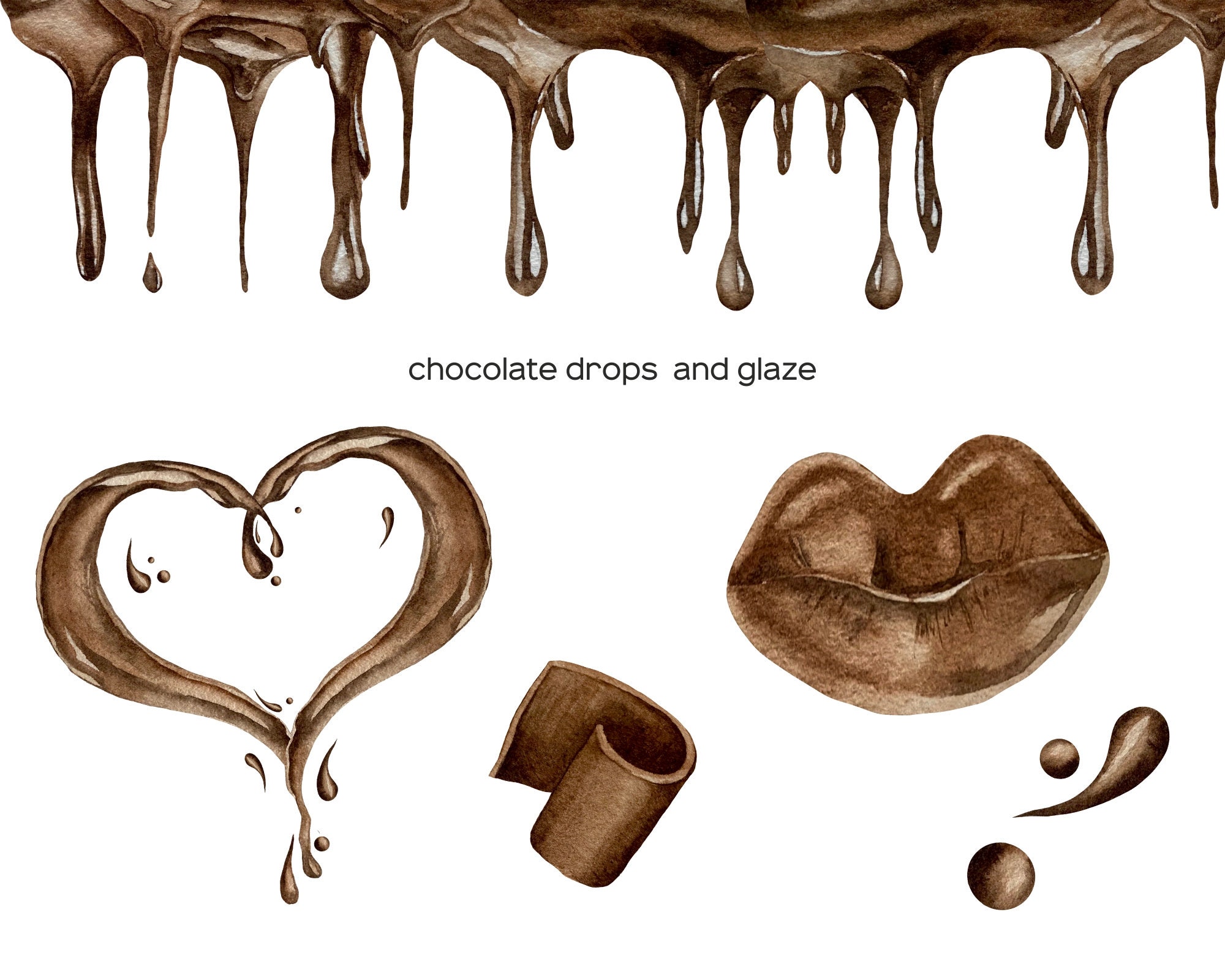 Watercolor Chocolate Clipart. Chocolate Sweet, Cake, Candy, Drop Clip ...