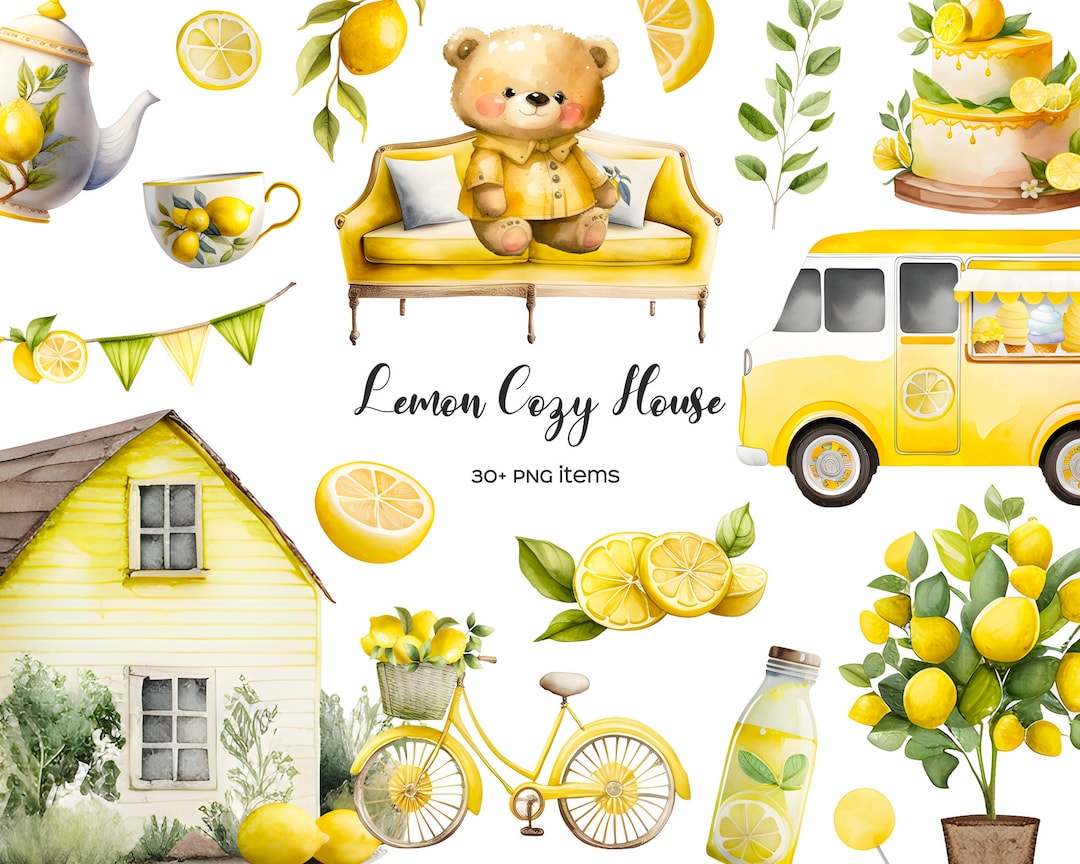 Watercolor Lemon Tea Party Clipart. Nursery Lemon Teapot. Lemon Party ...