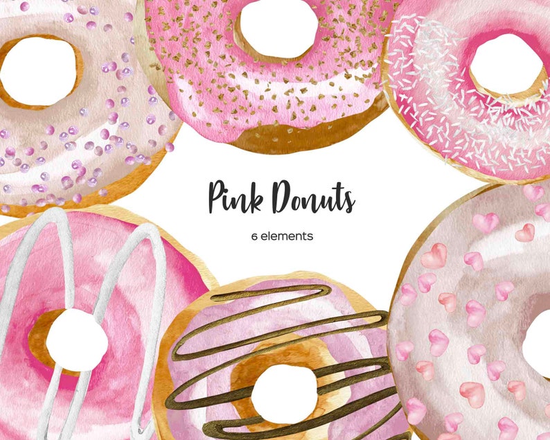 Watercolor Pink Donuts Clipart: Bakery PNG Illustrations (digital ...