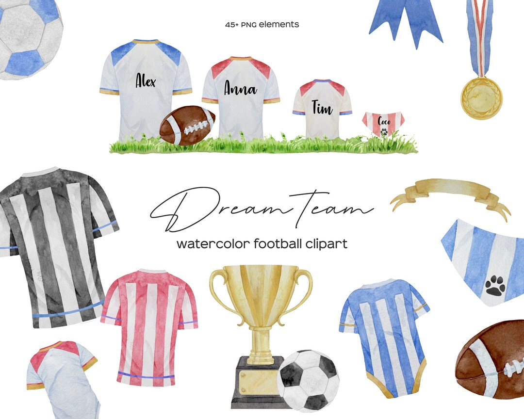 Watercolor Football Shirt Clipart for Family Print. Soccer - Etsy