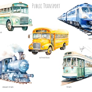 Watercolor Transport Clipart. Watercolor Vehicles Clipart. Air, Water ...