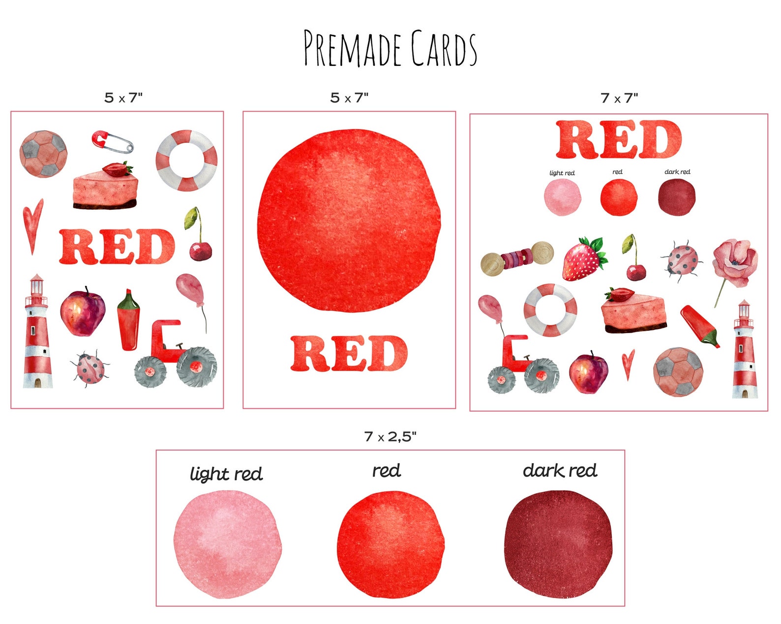 Watercolor Red Things Clipart. Learning Red Color Clipart. Educational ...