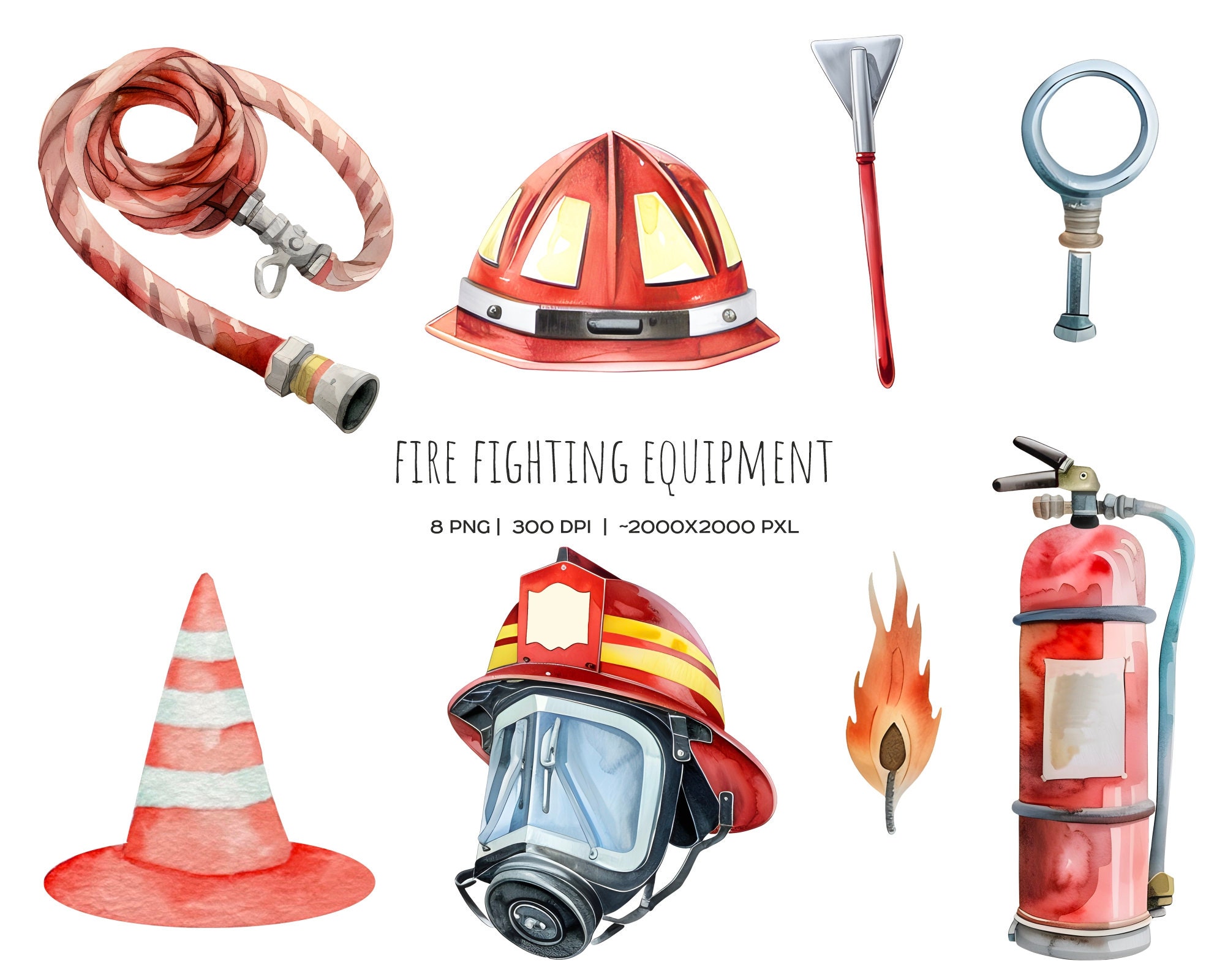 Watercolor Rescue Vehicles Clipart: Firetruck, Ambulance, Police (PNG ...