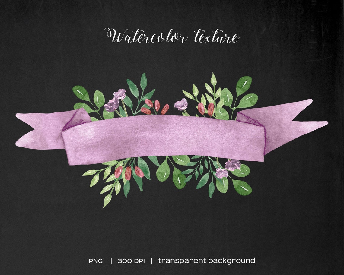 Watercolor Floral Ribbons Clipart. Banners With Flowers and Greenery ...