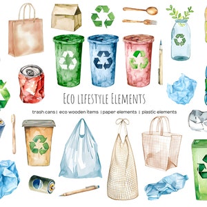 Watercolor Eco Lifestyle Clipart. Zero Waste Clip Art. Green Life 28 ...