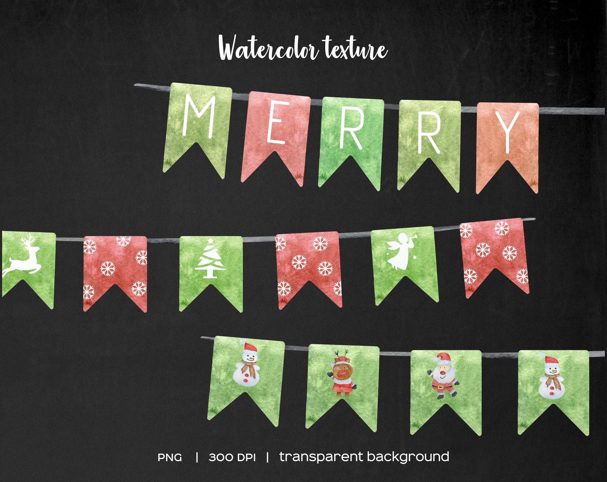 Watercolor Christmas Bunting Clipart: Holiday Ribbons (6 PNG) - Etsy