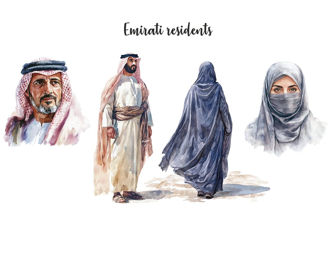 Watercolor UAE Clipart: Emirati Symbols, Dubai & Abu Dhabi (PNG Digital ...