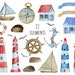 Watercolor Nautical Clipart. Marine Elements Clip Art Lighthouse ...
