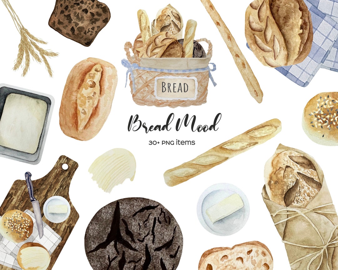 Watercolor Bread Clipart. Watercolor Baking Clip Art. Bakery Watercolor ...