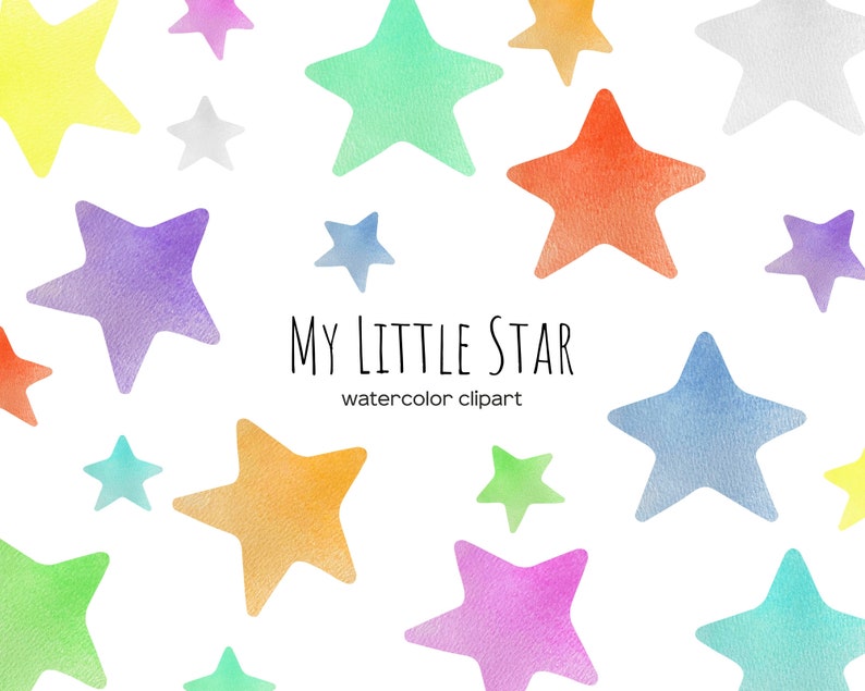 Watercolor Stars Clipart: Rainbow Star Shapes (10 PNG) (digital ...