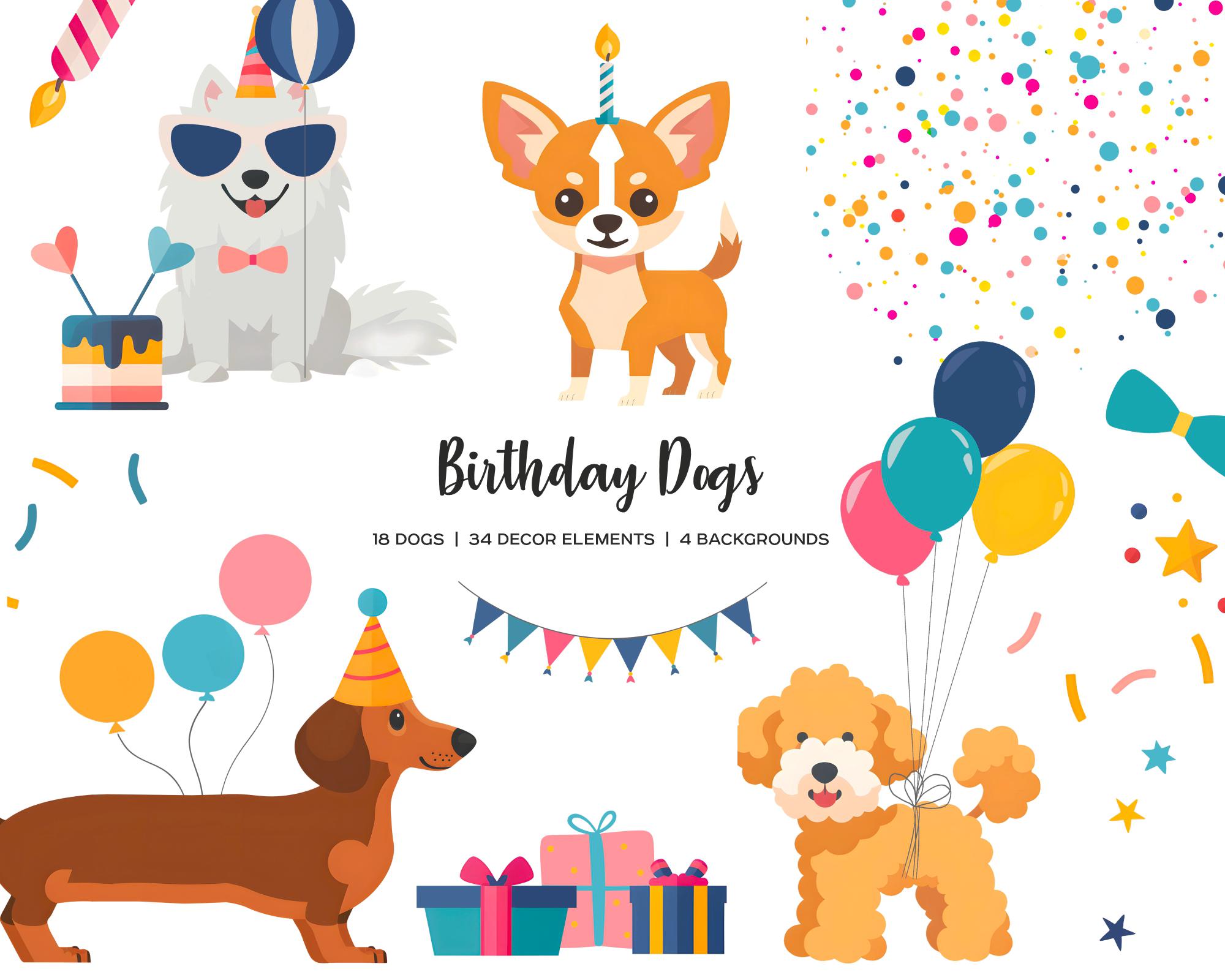 Dog Birthday Party Clipart. Birthday Dogs Clip Art. Dog in Birthday Hat ...