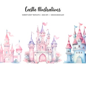 Watercolor Fairytale Castle Clipart. Princess Pink and Purple Castles ...