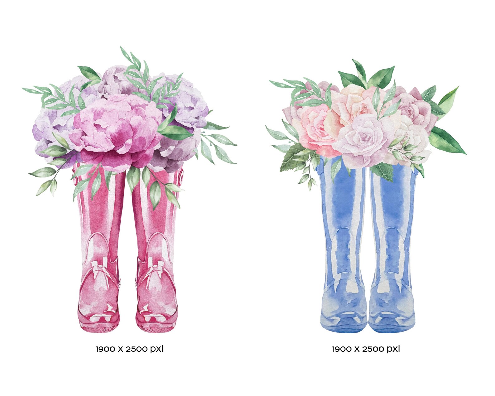 Watercolor Wellies With Flowers Clipart. Floral Rain Boots - 6 PNG ...