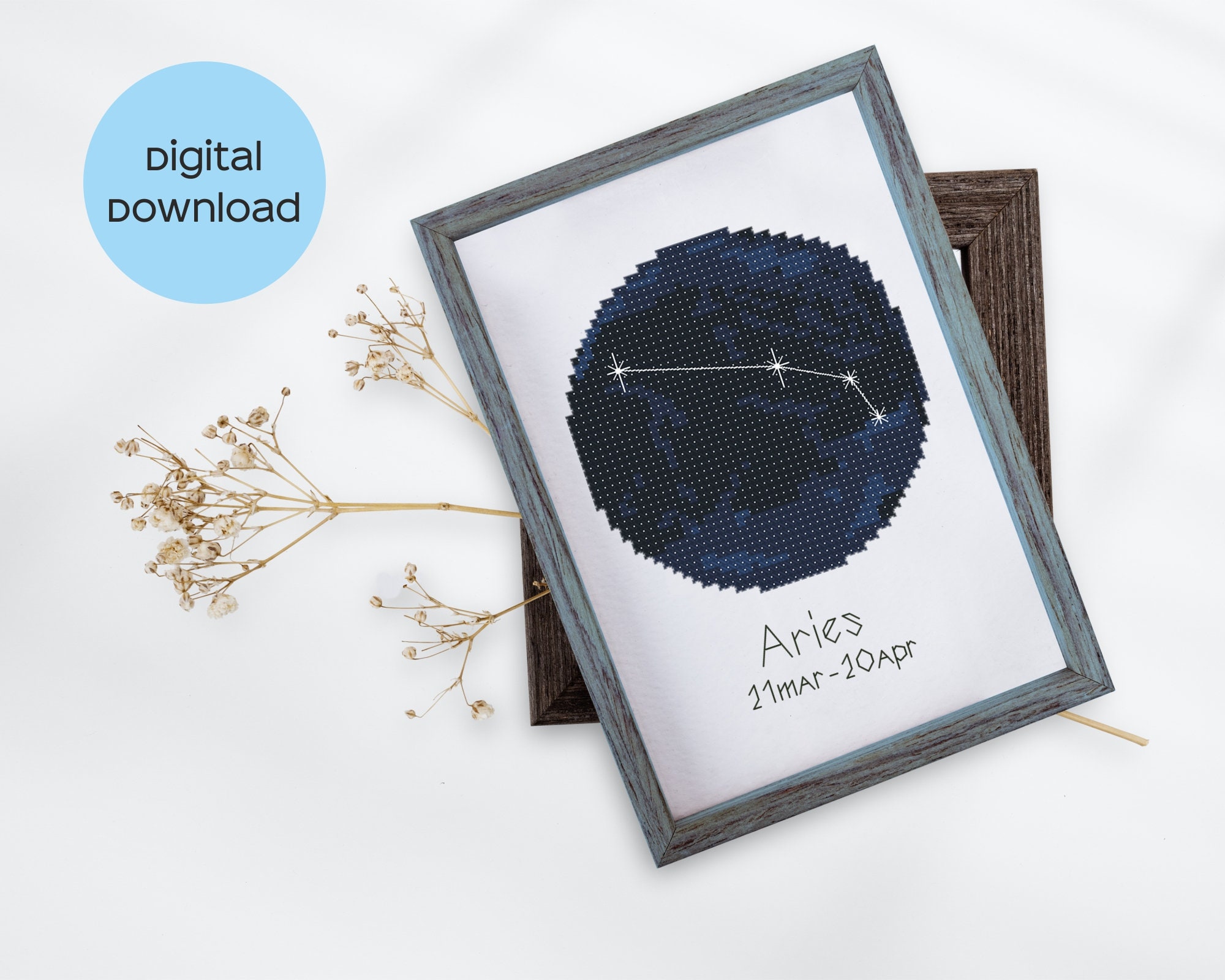 Aries Cross Stitch Pattern PDF. Zodiac Sign Constellation Embroidery ...