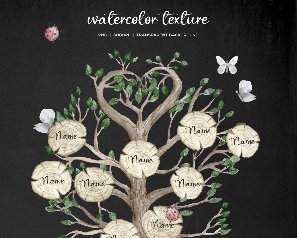 Watercolor Family Tree Clipart, Family Genealogical Tree Creator ...