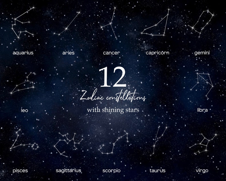 Watercolor Zodiac Constellation Clipart. Horoscope 12 Signs - Etsy