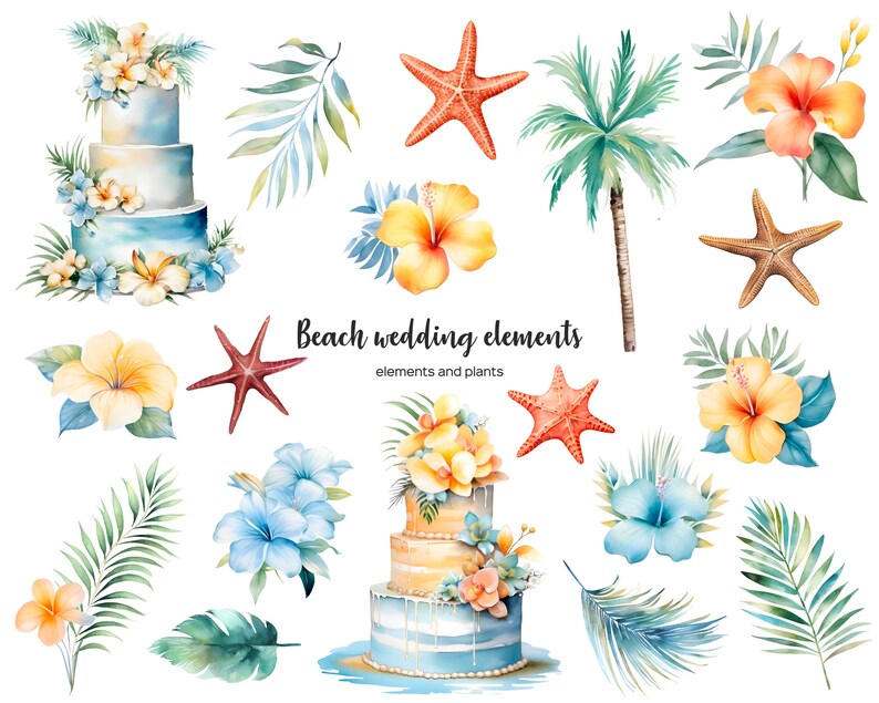 Watercolor Beach Wedding Clipart: Bride, Groom, Decor (PNG) - Etsy