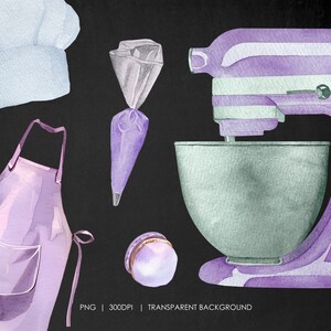 Watercolor Bakery Mixer Clipart: Lavender Kitchen Utensils (21 PNG) - Etsy