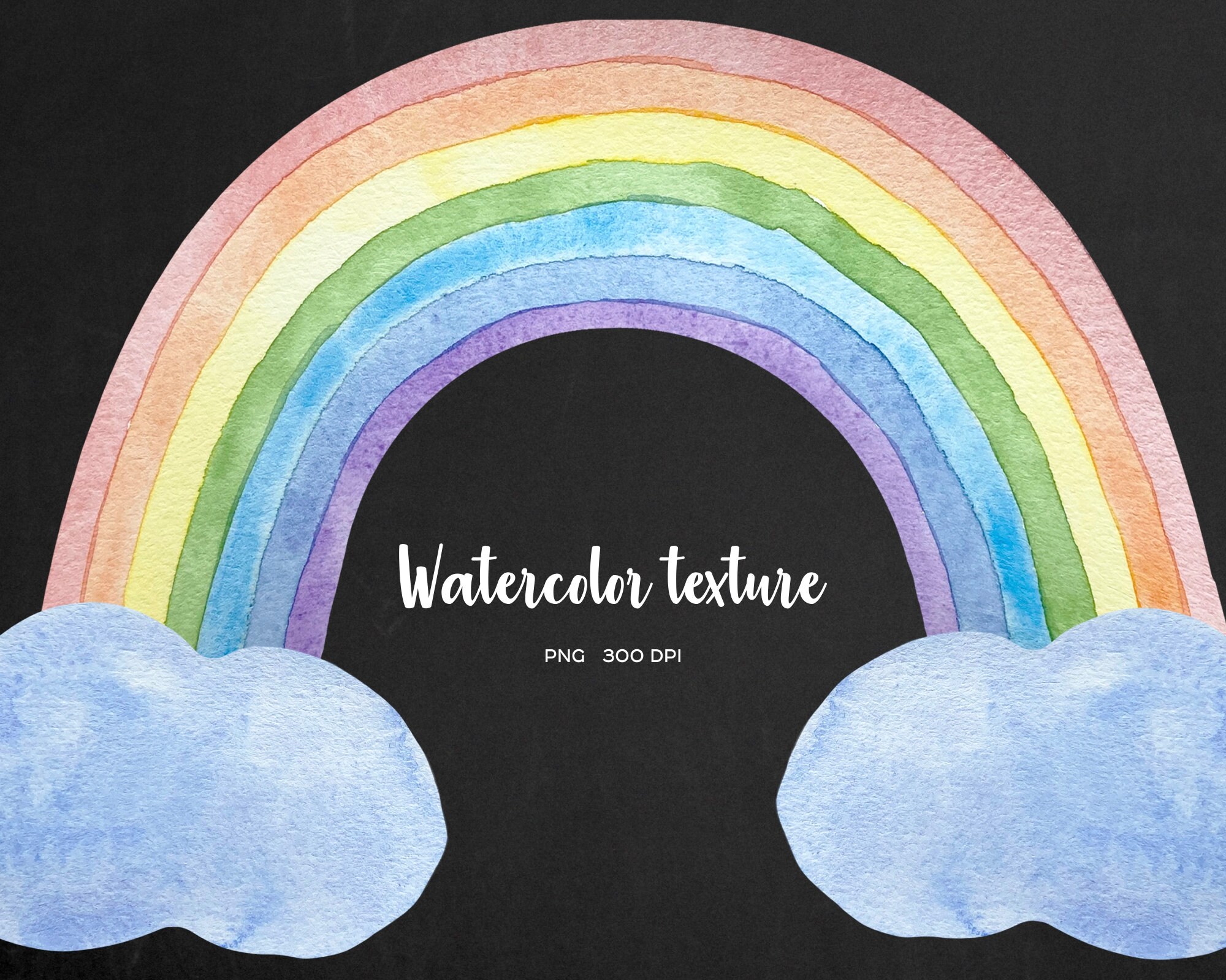 Watercolor Rainbow Clipart: Sun, Cloud, Hearts (PNG Digital Download ...