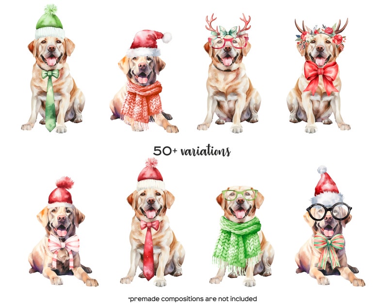 Watercolor Christmas Labrador Clipart: Puppy in Santa Hat (PNG) - Etsy