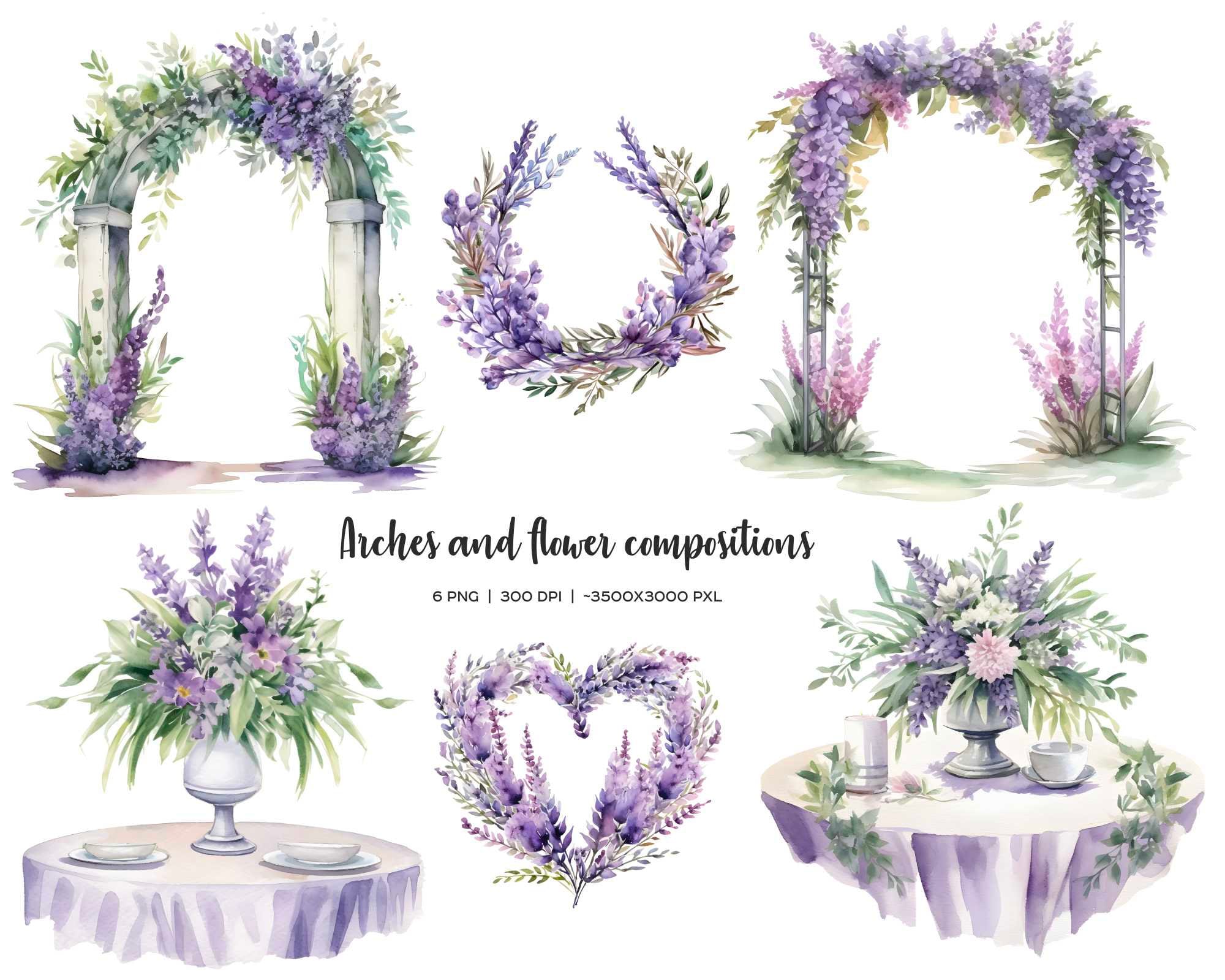 Watercolor Lavender Wedding Clipart. Purple Lavender Wedding Theme Clip ...