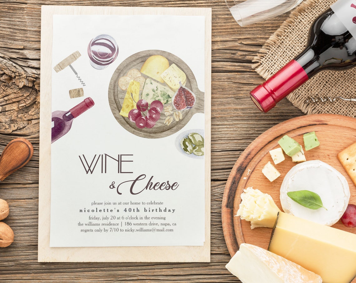 Watercolor Cheese Clipart Wine and Cheese Illustration - Etsy