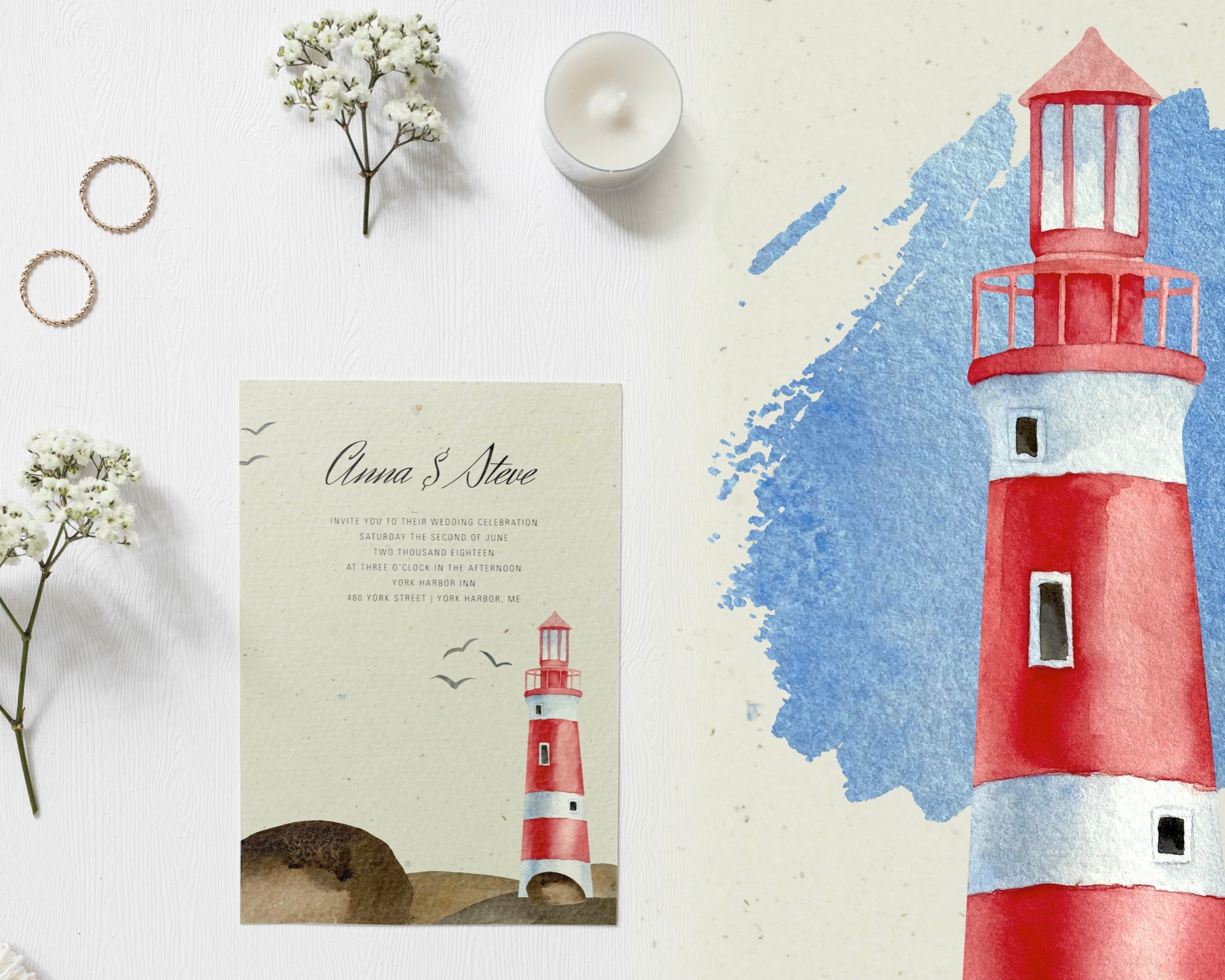 Watercolor Nautical Clipart. Marine Elements Clip Art Lighthouse ...